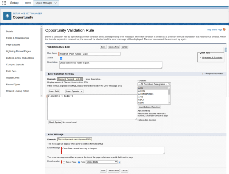 Validation Rules in Salesforce [With Examples] - Apex Hours