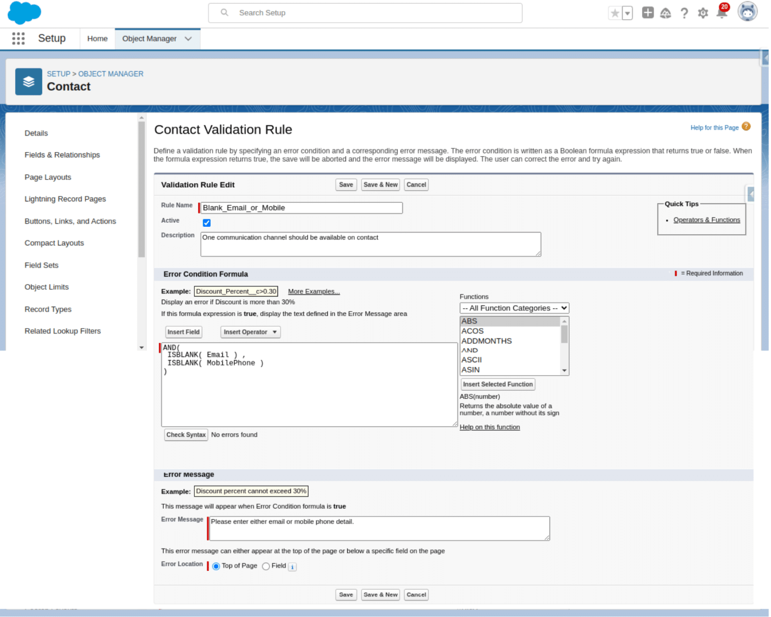 Validation Rules in Salesforce [With Examples] - Apex Hours
