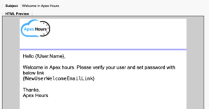 Customized Welcome Email to New Users - Apex Hours